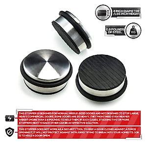 Stainless Steel Door Stopper (3 Pack) 4"x1.85"– Premium SofiHome Top Durability Door Stops with Silica Gel Treads – Stylish Decorative Heavy Duty Door Stop for Draft Stopping and Floor & Wall Safety