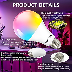 Bestview RGB LED Light Bulb, Color Changing Light Bulbs with Remote Control, RGBW Warm White 5W E27 Screw Base,Mood Light Flood E26 Light Bulb-16 Color Choices for Home Party Bedroom Outdoor(2 Pack)
