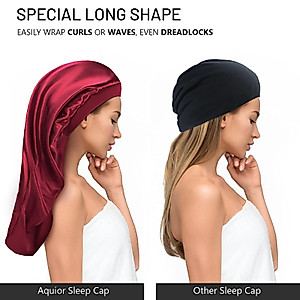 Aquior Large Satin Bonnet Sleep Cap, 2 Pcs Long Silk Bonnet for Braids Bonnets for Black Women No Fading Silk Elastic Well-Sealed Band Hair Cap