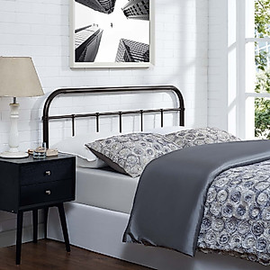 Modway Serena Rustic Farmhouse Style Steel Metal Queen Headboard Size in Brown,