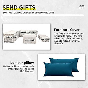 Lviden 6 Pieces Wicker Patio Furniture Sets Outdoor Conversation Set PE Rattan Sectional Sofa Couch with 45" Fire Pit Table and Peacock Blue Cushions