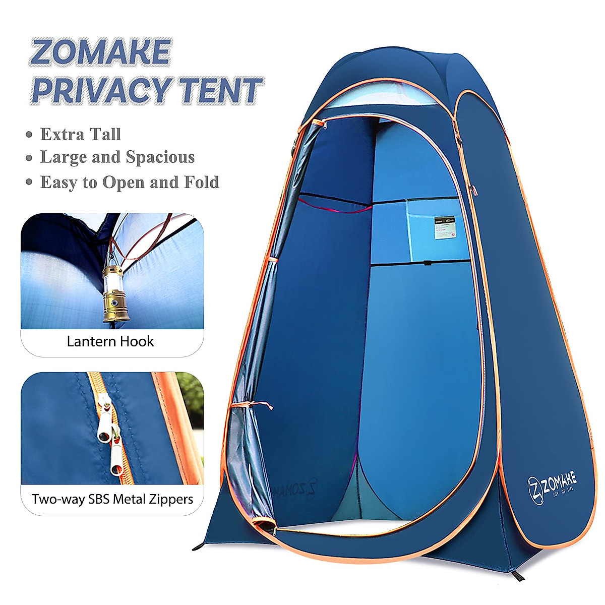 Pop Up Shower Tent,Portable Privacy Changing Tent,Instant Camping Dressing Bathroom Potty Tent for Camping Hiking Toilet Beach Picnic Fishing with Carrying Bag,6.9 FT Tall,by Zomake(RoyalBlue)