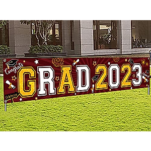 2023 Graduation Yard Sign Congrats Grad Lawn Sign Decorations Giant Maroon Class of 2023 Banner for Graduation Party Supplies(Maroon)
