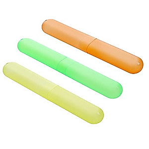 kwmobile Toothbrush Holder Travel Cases - Set of 3 Portable Plastic Tooth Brush Case Containers for Storage and Traveling - Yellow/Orange/Green