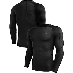 NELEUS Men's 3 Pack Compression Workout Long Sleeve Shirts,5030,Black,US L,EU XL
