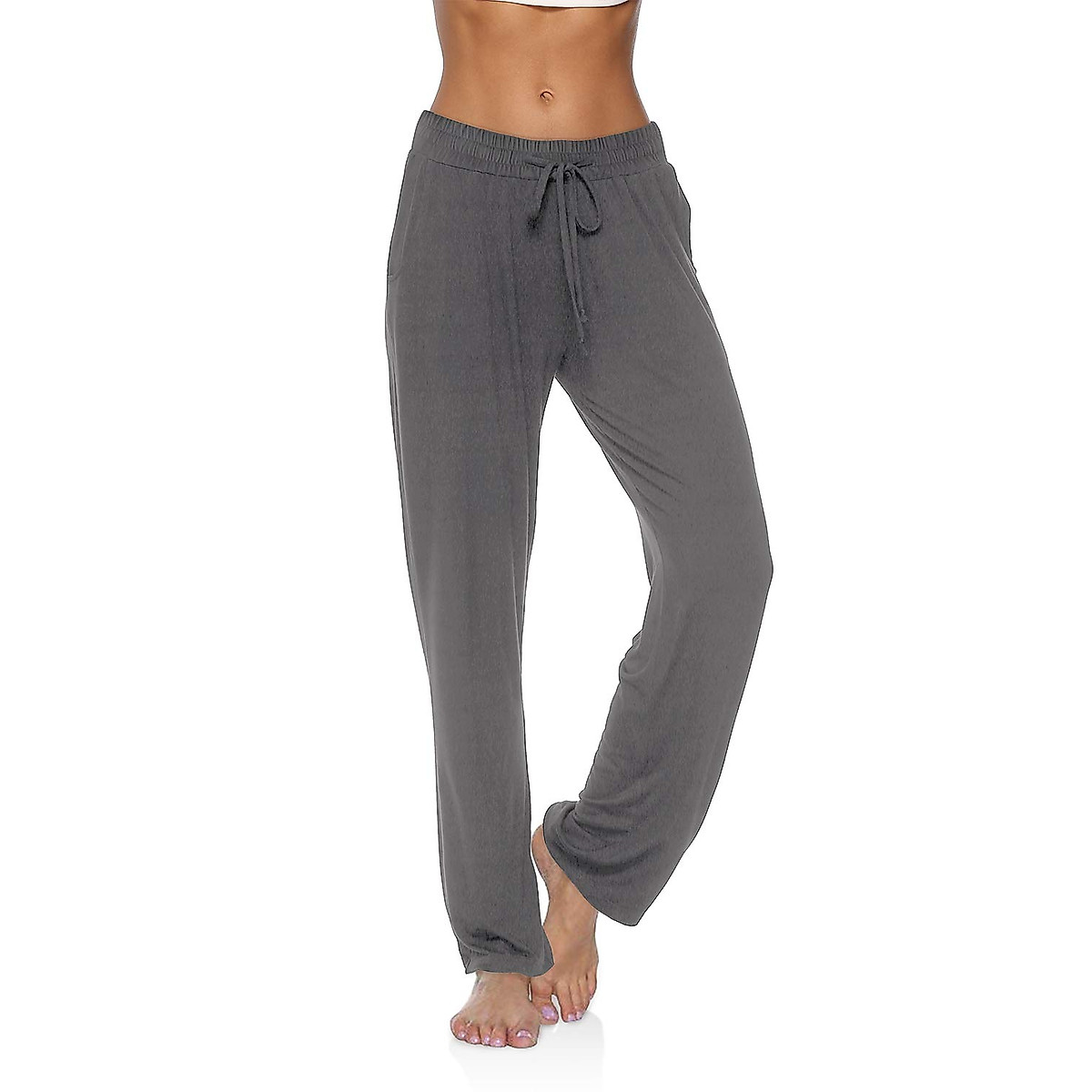 DIBAOLONG Womens Yoga Pants Wide Leg Comfy Drawstring Loose Straight Lounge Running Workout Legging Dark Gray S