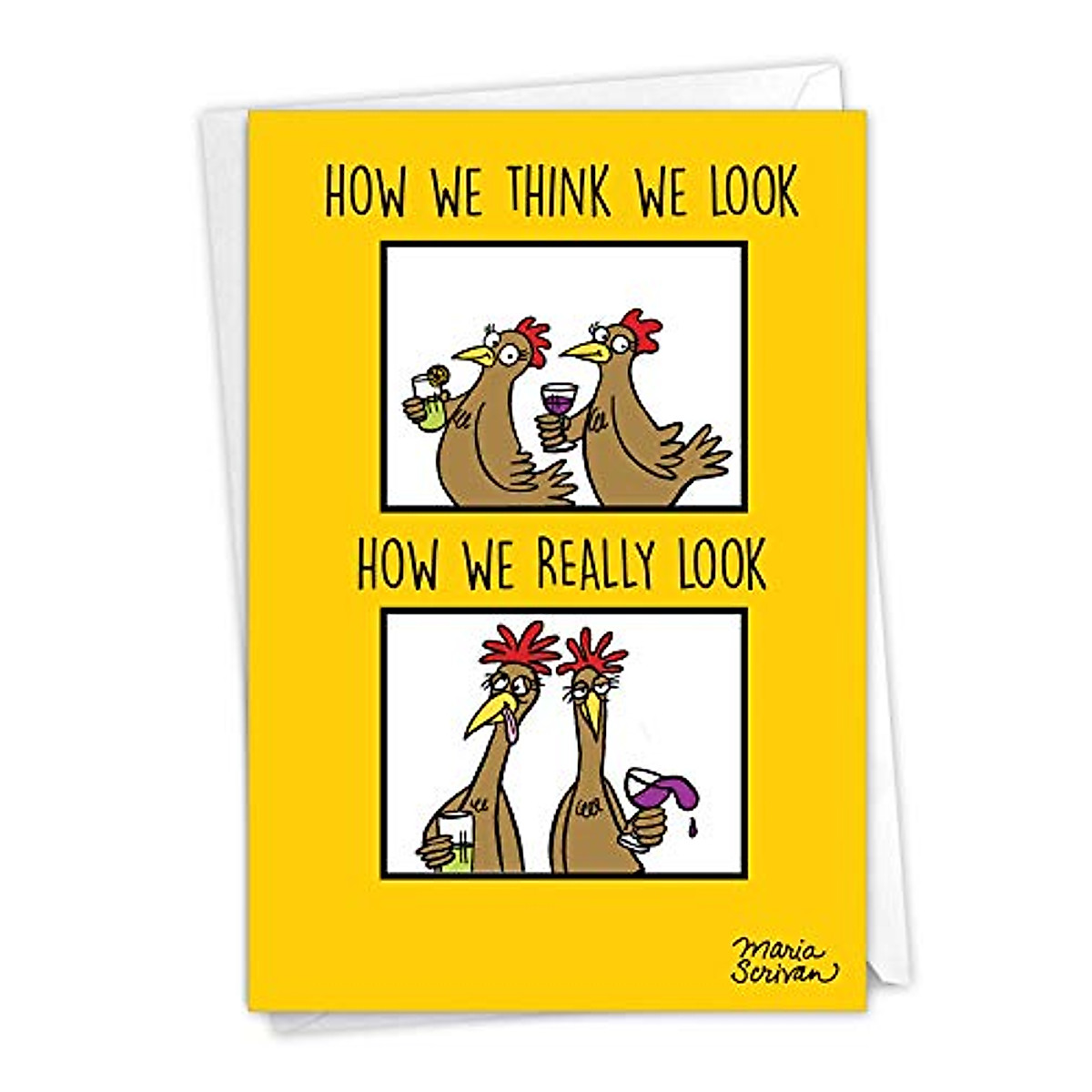 NobleWorks - 1 Happy Birthday Cartoon Greeting Card - Funny Notecard with Envelope, Comic Stationery - How We Look C6969BDG