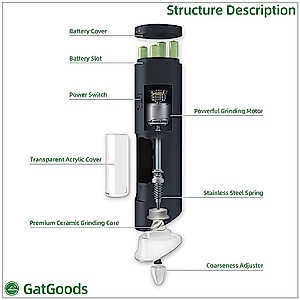 GATGOODS Gravity Electric Salt and Pepper Grinder Set, Adjustable Coarseness, Warm LED Light, One-handed Automatic Operation, Battery Powered, Black, Electric Pepper Mills