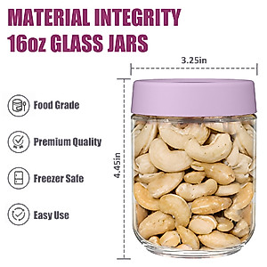Luxfuel 16oz Glass Jars with Lids, Reusable Wide Mouth Mason Jars, Airtight Leak-Proof, for Glass Food Storage Containers Meal Prep - Set of 4