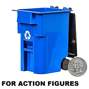 Miniature Toy Blue Recycling Trash Can with Lid & Wheels for Wrestling Action Figures