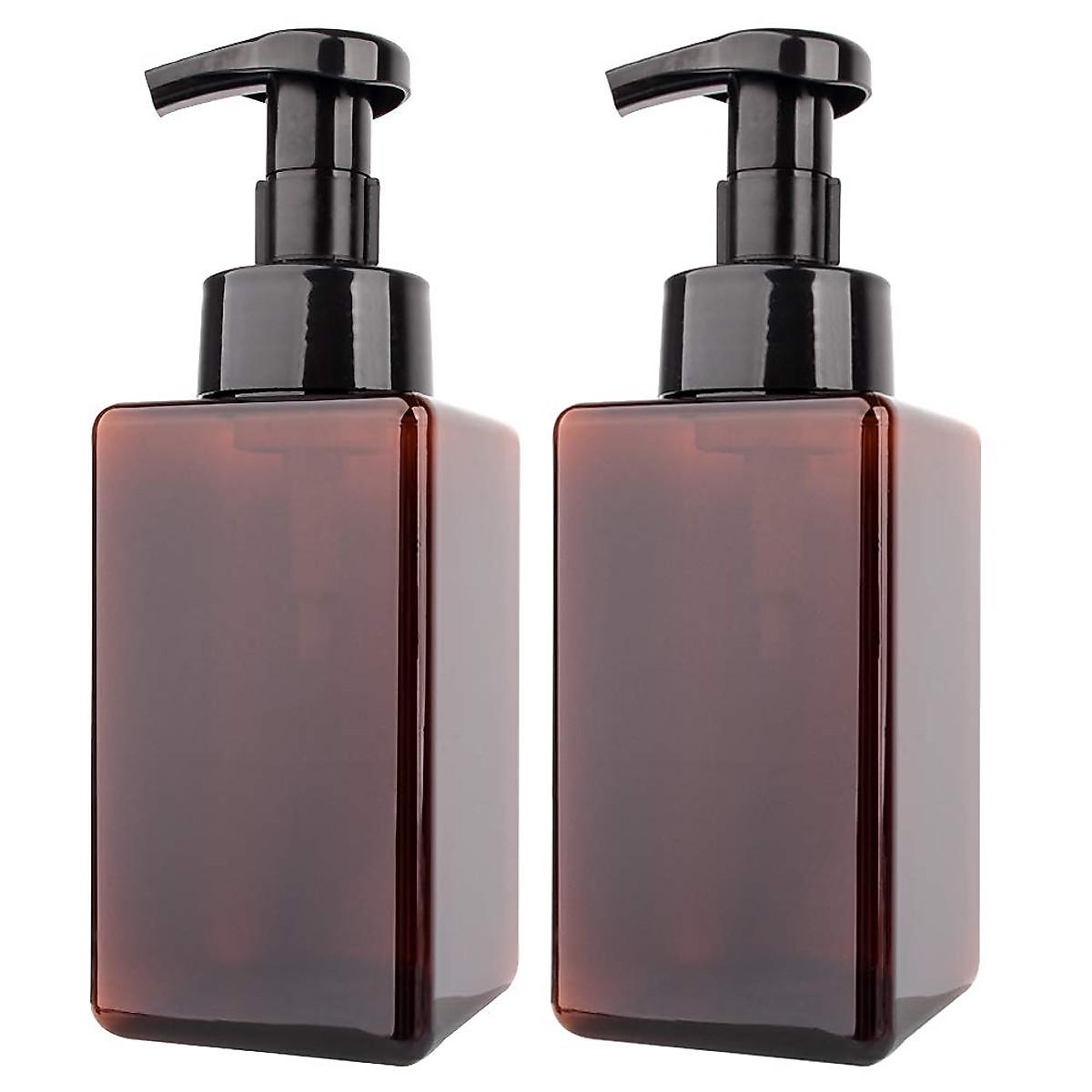 2 Pack Foaming Soap Dispenser 15oz Refillable Foam Liquid Hand Soap Empty Plastic Pump Bottle Container for Bathroom Vanities, Kitchen Sink, Hospital, Clinic, Amber Brown 450ml