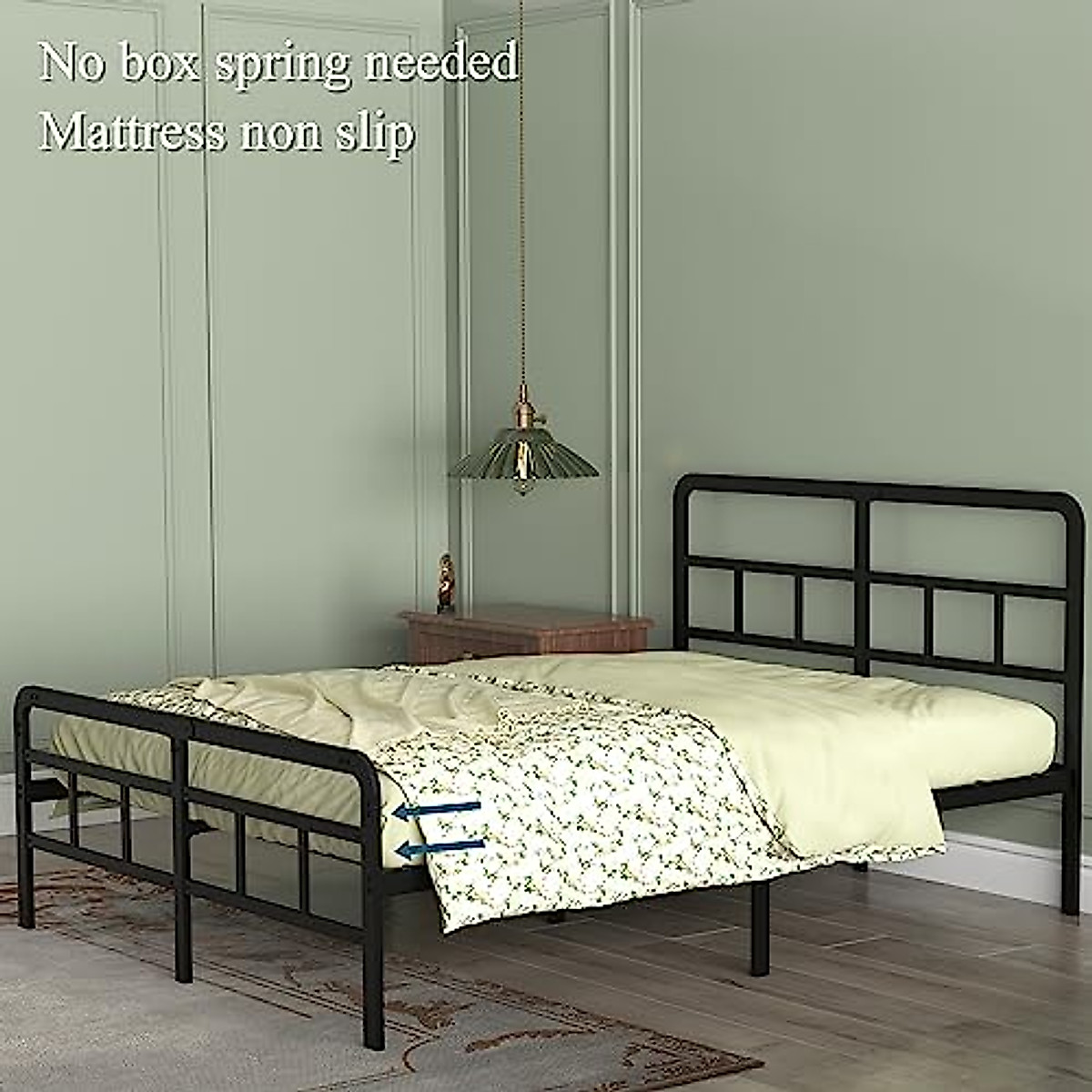 Richwanone Full Size Bed Frame with Headboard and Footboard, 14 inch Metal Platform with Steel Slat Support, No Box Spring Needed, Easy Assembly, Black