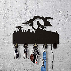 The Geeky Days Howling Wolf Silhouette Household Decor Wall Art Wall Hooks with LED Backlight Wild Animal Clothes Coat Hanger Keys Holder Hooks Bathroom Kitchen Robe Hook
