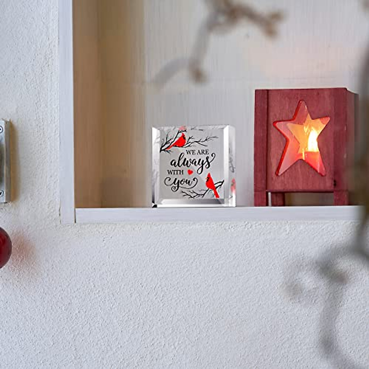 Sympathy Gift Red Cardinal Gifts Bereavement Gift Crystal Glass Memorial Condolence Gift for Loss of Loved One Table Centerpieces Memory Funeral Remembrance(Sympathetic Style,4 x 4 x 0.6 Inch)