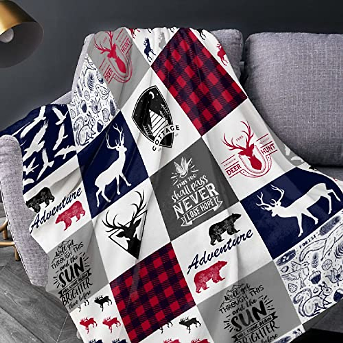 Zochoten Woodland Deer and Bear Flannel Blanket Microfiber Lightweight Decor Soft Cozy Warm Fluffy Blanket All Season for Bed Couch Travel Beach 40x30 inches for Pets, 40 x 30 in for Pets