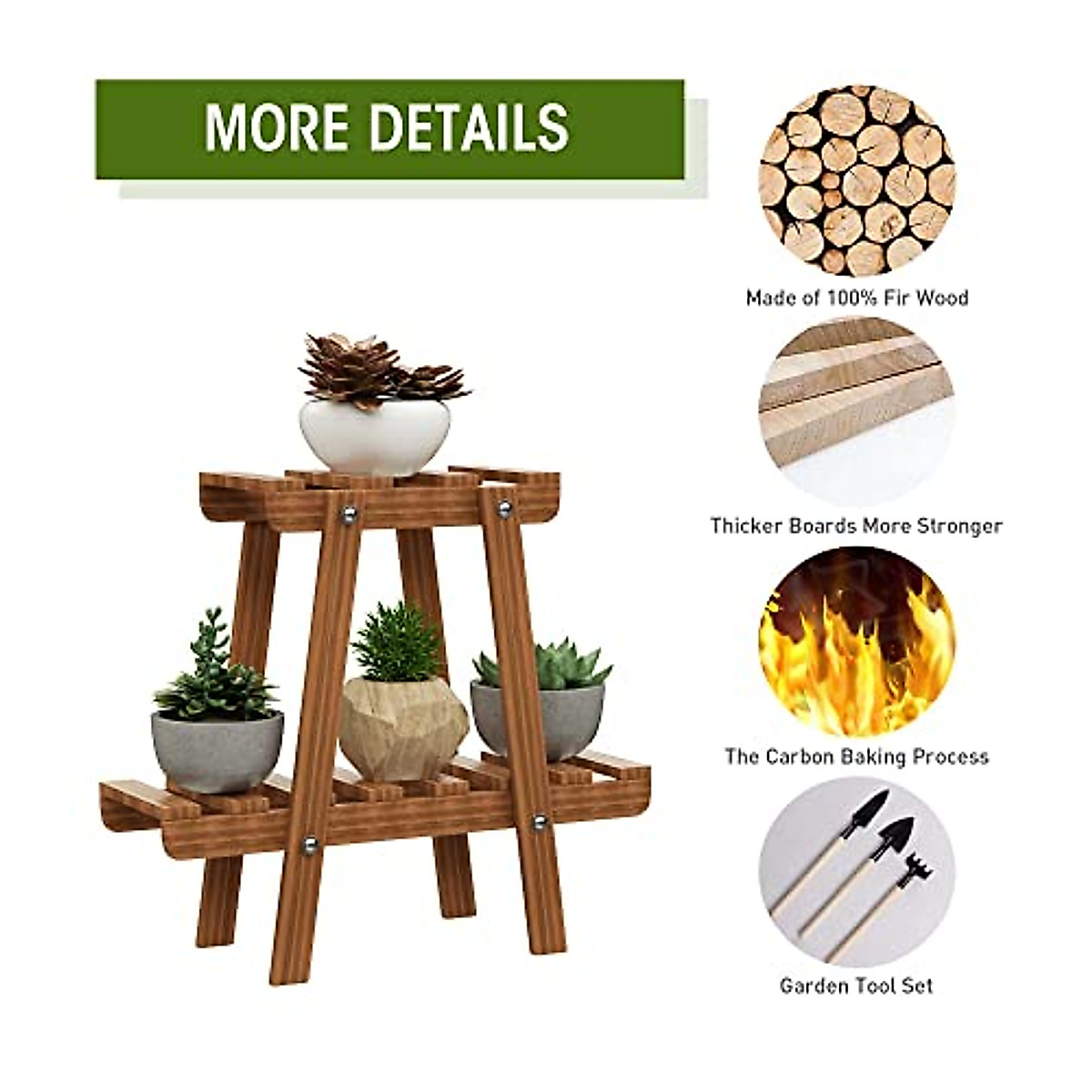 TESOURO 2 Tires Plant Stand, Indoor Outdoor 12 Potted Tall Large Wood Plant Shelf, Flower Holder Ladder Plant Rack Multiple Planter Display for Living Room Corner Balcony Office Lawn Patio Garden (2