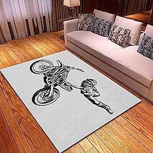 rouihot Non-Slip Area Rug 2'7"x 6' Motocross Motorcycle Jump on Gray Bike Dirt Freestyle Chopper Rugs Carpet for Classroom Living Room Bedroom Dining Kindergarten Room