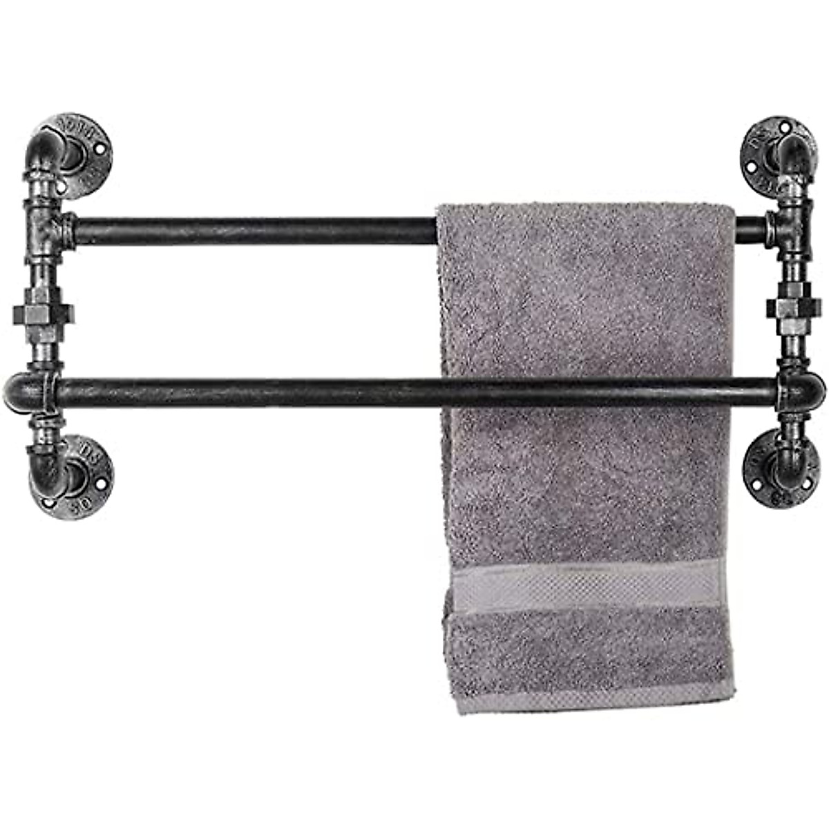 Towel Rack Towel Rail Retro Towel Rack with Double Towel Holder Wall-Mounted Shower Shelf Industrial Style Iron Pipe Pipework Wall Shelves Towel Bar Towel Holder/Schwarz/25 inch