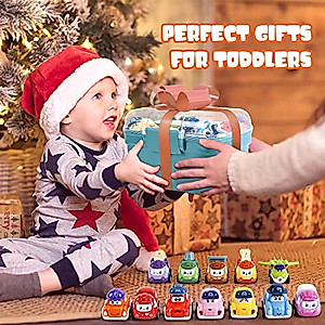 Kiddiworld Mini Car Toys for 1 Year Old Boy Gifts|12 Sets Baby Pull-Back Truck with Playmat and Storage Box for Toddlers Age 1-2|Baby Toys 12-18 Months|1st Birthday Gifts for One Year Old Infant Boy