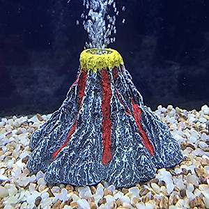 Koutao4q Aquarium Volcano Decor, Fish Tank Volcano Bubble Maker with Air Bubble Stone,Aquarium Underwater Landscape, Add More Oxygen for Aquarium Fish Tank Betta Shrimp Tank (Small)