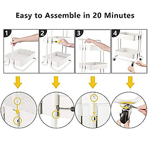 QiMH 3 Tier Rolling Storage Cart Heavy Duty Mobile Rolling Utility Cart with Handle Wheels Multifunction Large Storage Shelves Organizer