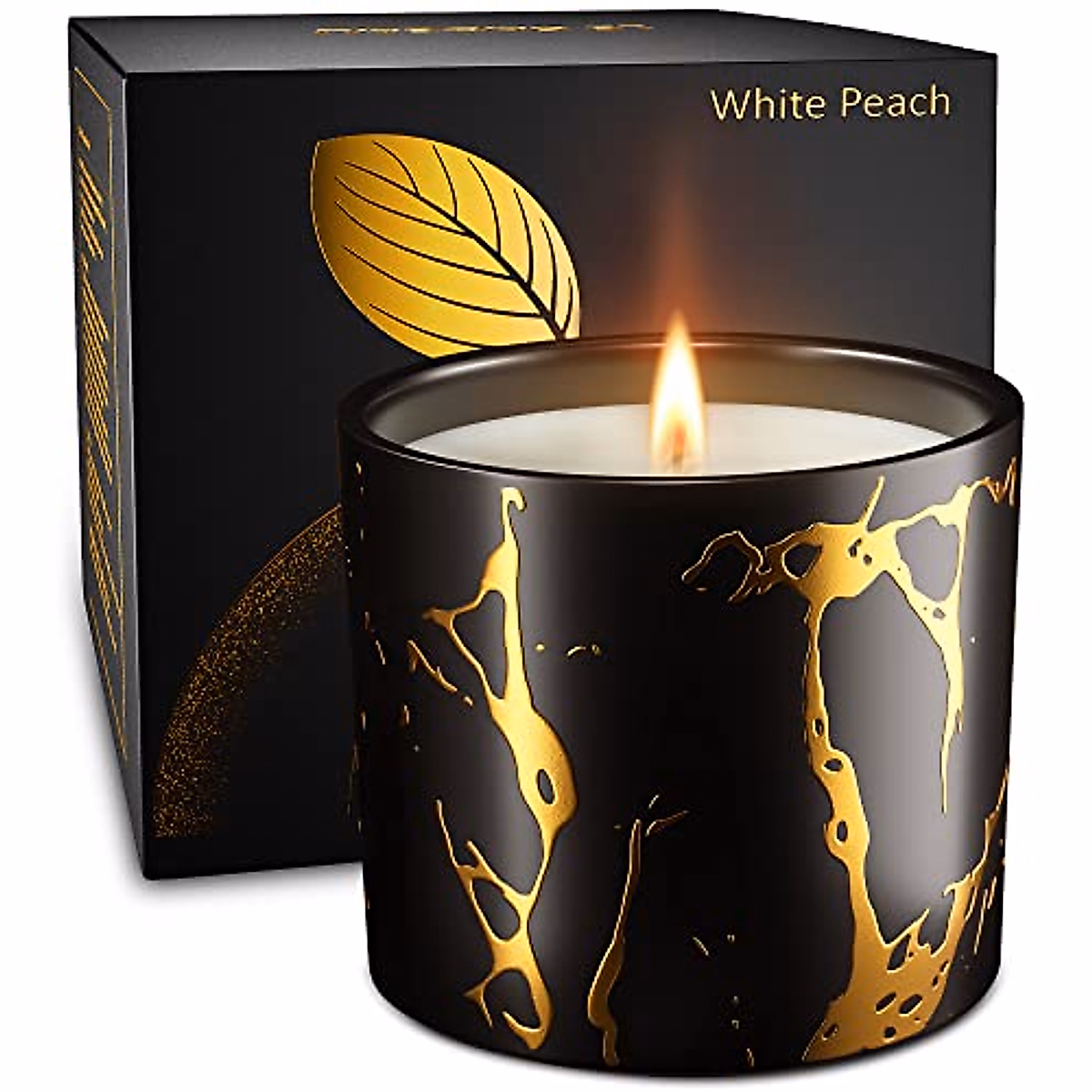 Scented Candles, Premium Peach Amber Candles for Home Scented, 7oz Large Fall Aromatherapy Candle, Soy Candles Gifts for Her Stress Relief, Christmas Birthday Gifts for Women with Black Gold Gift Box