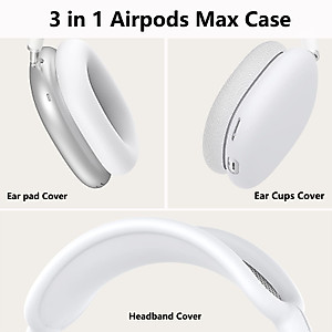Silicone Case Cover for AirPods Max Headphones, Anti-Scratch Ear Pad Case Cover/Ear Cups Cover/Headband Cover for AirPods Max, Accessories Soft Silicone Skin Protector for Apple AirPods Max (White)