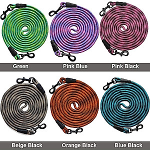 BTINESFUL Tie-Out Check Cord Long Rope Dog Leash, 12ft 20ft 30ft 50ft Recall Training Lead Leash- Great for Large Medium Small Dogs Training, Playing, Camping, or Backyard (30ft, Blue Black)
