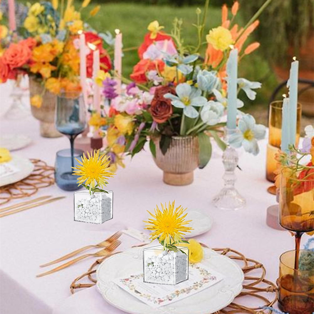 Acrylic Box,12 Pack 2.16x2.16x2.16 Inch Clear Boxes with Lid Transparent Small Display Square Cube Easter Birthday Graduation Candy Jewlry Presents Party Favor Gift Wrap Box