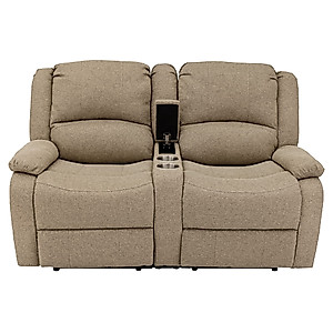 RecPro Charles 64" Double Recliner RV Sofa with Console and Cupholders | Zero Wall Loveseat for Camper | Wall Hugger Couch | Fifth Wheel Theater Seating | Replacement RV Furniture | Oatmeal Cloth