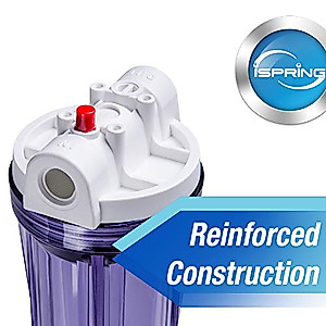 iSpring HC14+ FP15X2 Whole House Transparent Water Filter Housing 10" x FNPT Inlet/Outlet with 2 PP Filters (5 Micron), 1/2", Clear