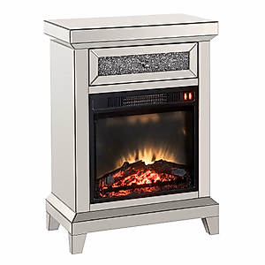 Acme Noralie Wooden Electric Fireplace with Drawer in Mirrored and Faux Diamonds