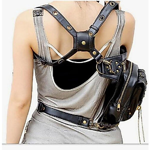 Wendingstan Rock Leather & Vintage Gothic Retro Steampunk Handbag Victorian Style Shoulder Waist Bag Black, Medium