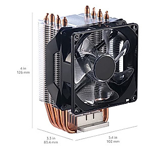 Amazon Basics Computer Cooling Fan with Cooler Master Technology, CPU Air Cooler, 4 Heat Pipes, RGB LED PWM, ‎4.02 X 3.28 X 4.96 Inch, Aluminum Fins