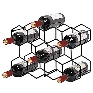 Countertop Wine Rack, 14 Bottle Wine Holder for Wine Storage, Freestanding Metal Wine Rack Honeycomb, No Assembly Required, 3 Tier Tabletop Wine Holder for Cabinet, Pantry, Home, Kitchen Bar(Black)