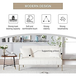 FANCUF Comfy Beige Velvet Couch with/Iron Legs for Compact Space, Living Room Sofa