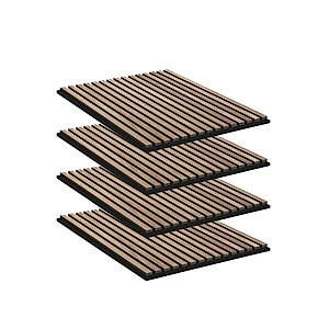 SOOMJ Four Acoustic Wood Wall Veneer Slat Panels - Soundproof Paneling | Wall Panels for Interior Wall Decor | Luxury Wood Veneer Panel | 0.86” Depth (23.62”x 23.62”, Natural Walnut - Wood)