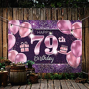 PAKBOOM Happy 79th Birthday Banner Backdrop - 79 Birthday Party Decorations Supplies for Women - Pink Purple Gold 4 x 6ft