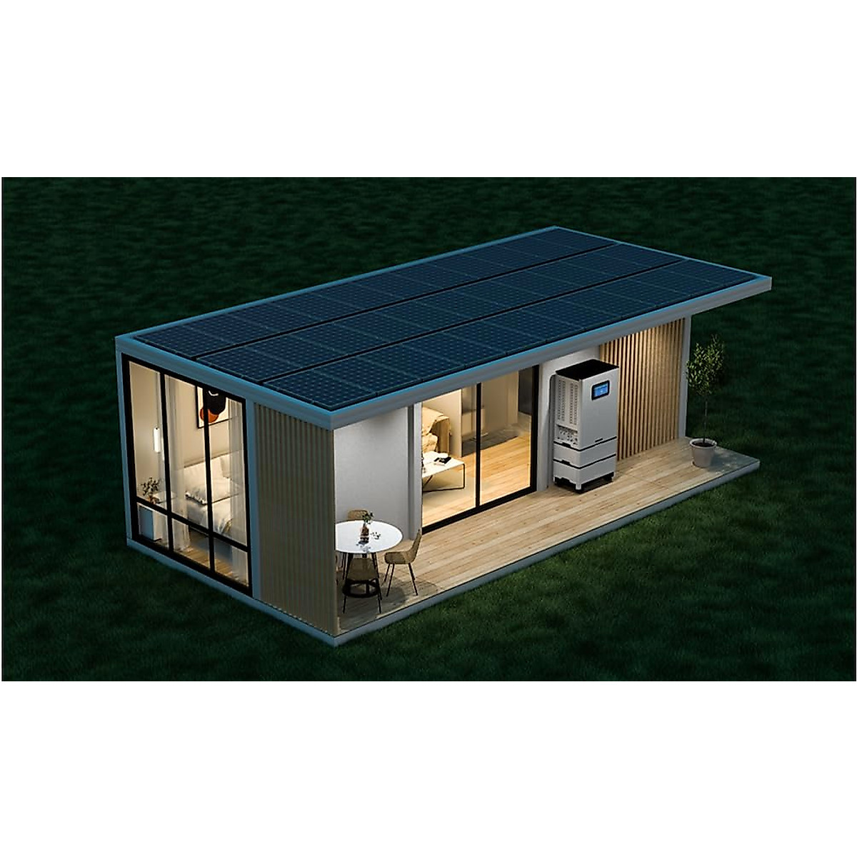 Generic Smart Portable Prefabricated Capsule Compact House Home with Deck with Balcony Spacious Bedroom.Smart Door Entry, Smart washroom Sunroof Solar Option, white