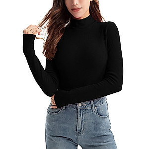Zengjo Mock Turtleneck Ribbed Shirt Women (Black,XL)