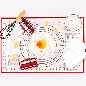 AooBaBa Pizza Dough Roller and Docker and Silicone Pastry Dough Mat and Dough Scraper Cutter Time-Saver Dough Tools Set 5 Pieces