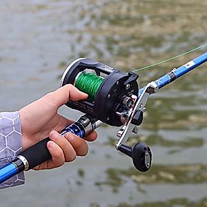 Sougayilang Trolling Reel, Level Wind Fishing Reel, Conventional Reel for Salmon-4000 Right Handle