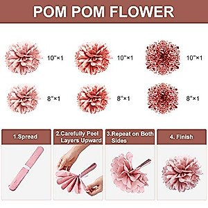 Rose Gold Birthday Party Decorations Set - Rose Gold Glittery Happy Birthday banner, Foil Swirls,Tissue Paper Pom Poms, Circle Dots Garland for Birthday Party Decorations,Girls Birthday