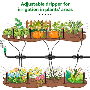 La Farah 100pcs Drip Irrigation Emitters for 1/4" Drip Irrigation Tubing,Adjustable 360 Degree Water Flow Drippers on 5" Arrow Stake, Garden Irrigation Drippers for (4-7mm) Watering System Kit