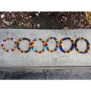 Native American Inspired Tribal Fire Diamond Pattern Guatemalan Czech Glass Seed Beaded One Size Fits All Bangle Bracelet - Womens Fashion Handmade Jewelry Boho Accessories (Light Blue)