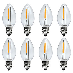 KGC 8 Pack LED Night Light Bulbs, C7 Shatterproof Replacement Led Light Bulb for String Light, E12 Base Salt Lamp Bulbs, 0.6W Equivalent to 7W, Warm White 2200K, 50LM.