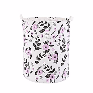 Large Foldable Laundry Basket Organizer Holder portable tall collapsible laundry hamper nusery Storage Basket Bin with Handles Canvas & Waterproof lining for Household Items (Floral Purple)