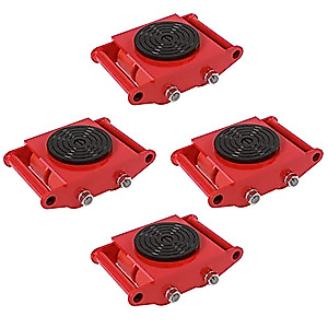 TFCFL 4pcs Machinery Mover 2 Steering Handle 6T Machinery Skate Dolly 13200lbs Machinery Moving Skate with 360°Rotation Disc and 4 Rollers Heavy Duty Industrial Moving Equipment Red