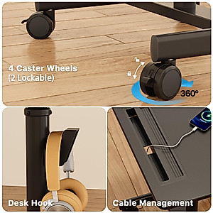 JYLH JOYSEEKER Mobile Standing Desk, 28 inch Height Adjustable Rolling Laptop Desk, Pneumatic Sit Stand Desk with Lockable Wheels, Portable Desk Workstation for Home Office, White