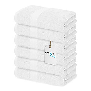 Avalon Bath Towels for Bathroom 100% Cotton White Bathroom Towels Pack of 6 (22x44 inches) - Quick Drying Bath Towels Set Small, Light Weight & Absorbent Perfect Gym & Pool Towel Set